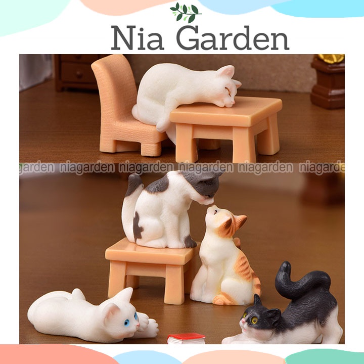 Tiểu cảnh mèo mô hình mini trang trí bàn học làm việc decor vườn chậu ...
