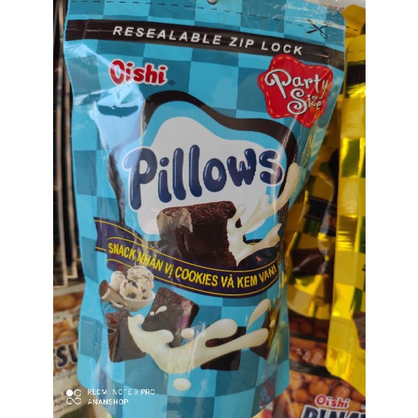 Snack Oishi Pillows nhân vị cookies và kem vani gói 85g, Party size ...
