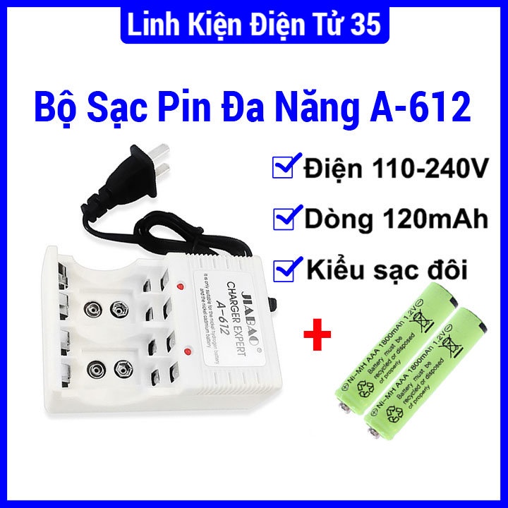 Bộ sạc pin đa năng Jiabao A-612 sạc pin 2a, 3a, 9v sử dụng nguồn điện ...