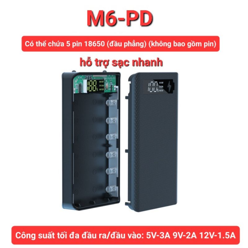 BỘ VỎ 6 PIN -M6-PD- BOX SẠC NHANH SẠC DỰ PHÒNG ĐIỆN THOẠI CHÂN LÒ XO ...