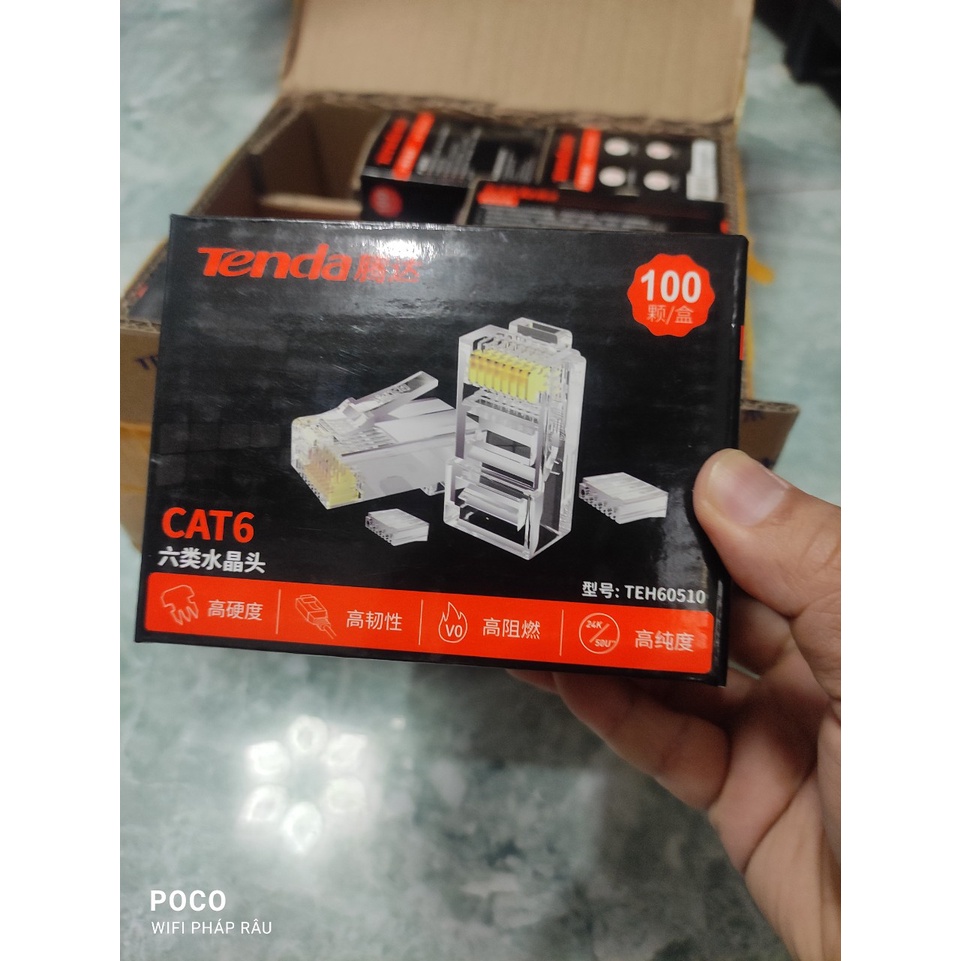 Đầu mạng RJ45 UTP Tenda TEH60510 CAT6 mạ vàng LOẠI TỐT (hộp 100 hạt ...