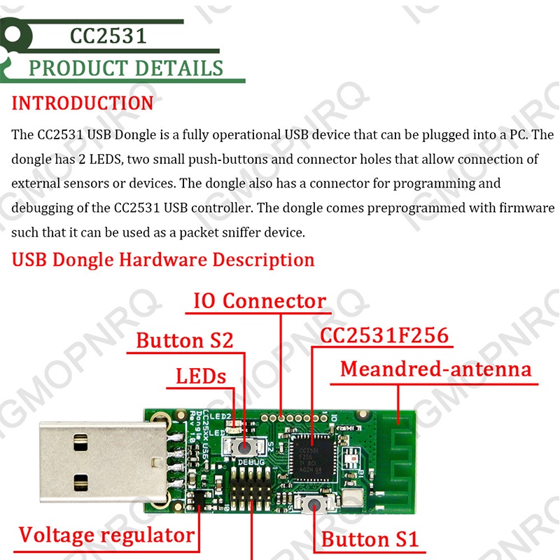 Mô-đun Phân Tích Giao Thức Không Dây Zigbee CC2531 Giao Diện USB ...