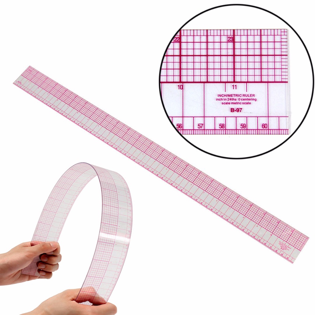 Thước đo Inch & mét B-97 60cm 24 "* 2" mới có thước đo để làm hoa văn ...