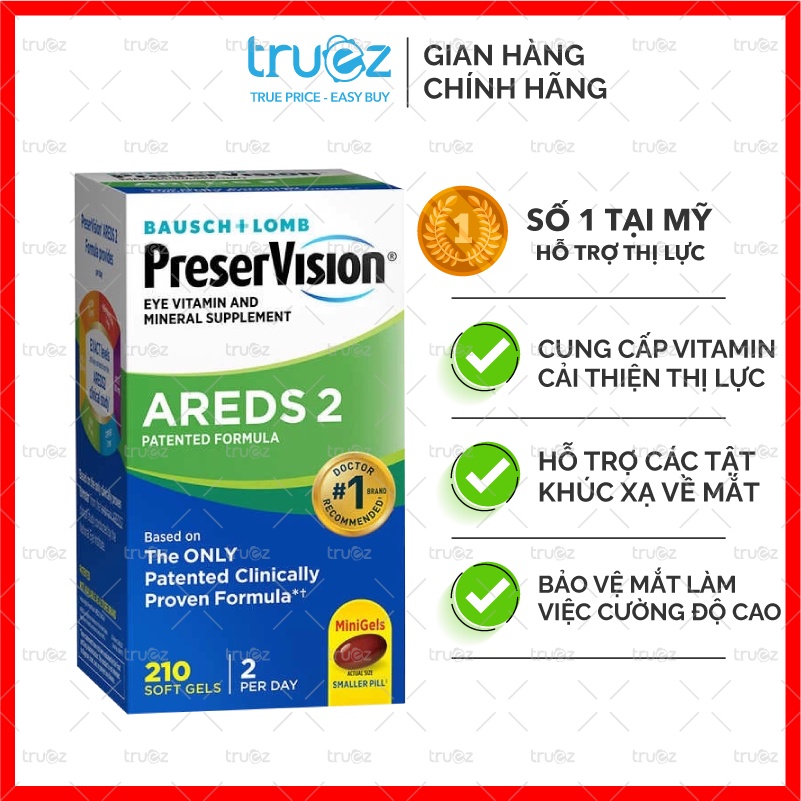 Viên uống bổ mắt [Mỹ] PreserVision Areds 2 Formula Bổ mắt cho người lớn 210 viên [Chính Hãng ...