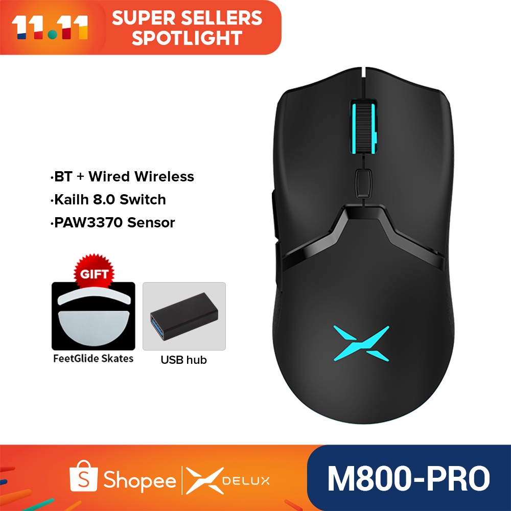 Chuột không dây DELUX M800pro M800 pro PAW3370 RGB 19000 DPI 1000Hz ...
