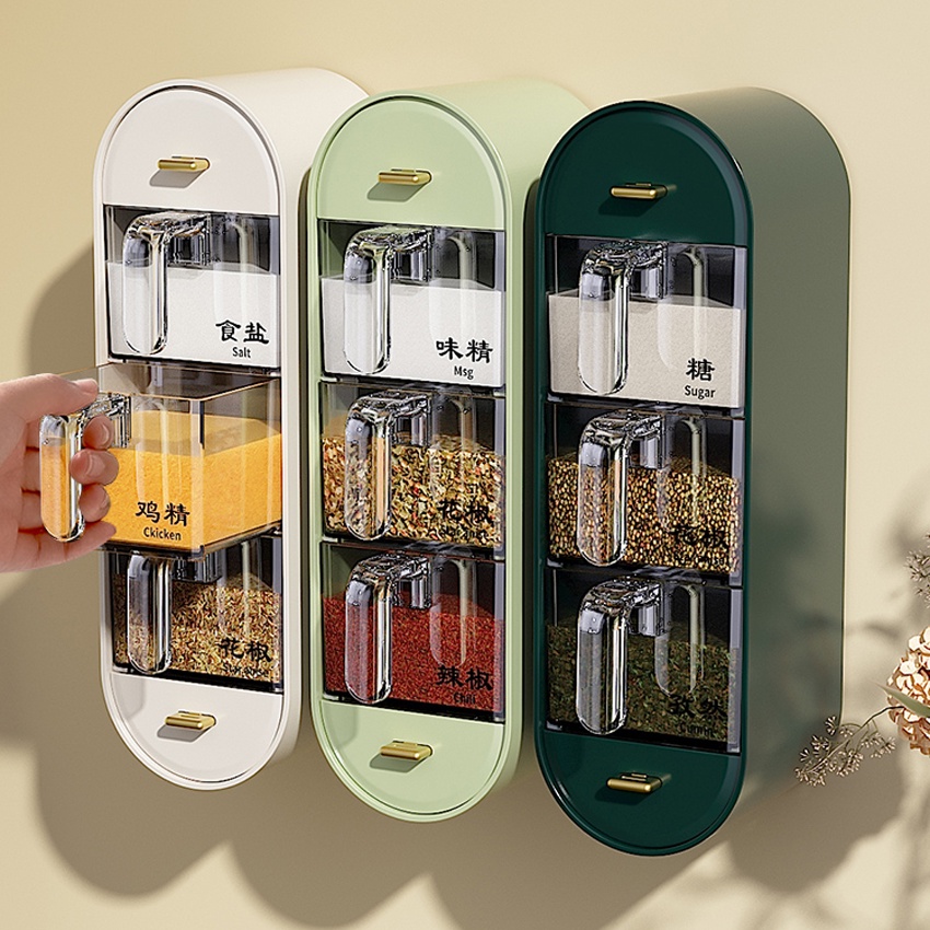 Hộp đựng gia vị nhiều ngăn treo tường AMOS tặng kèm thìa và nhãn phân loại | Shopee Việt Nam