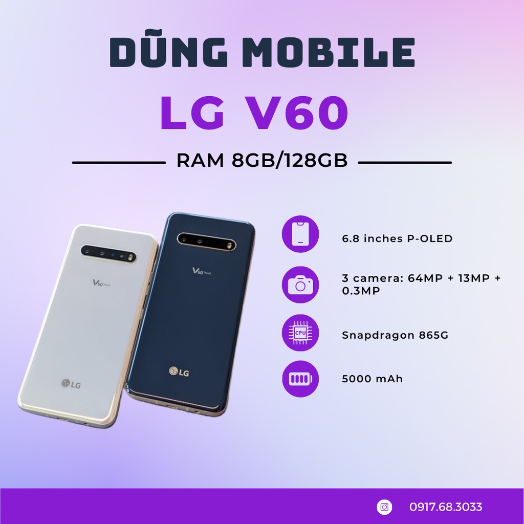 Điện thoại LG v60 thinQ ram 8 bộ nhớ 128g bản mỹ chíp snapdaragon 865 ...