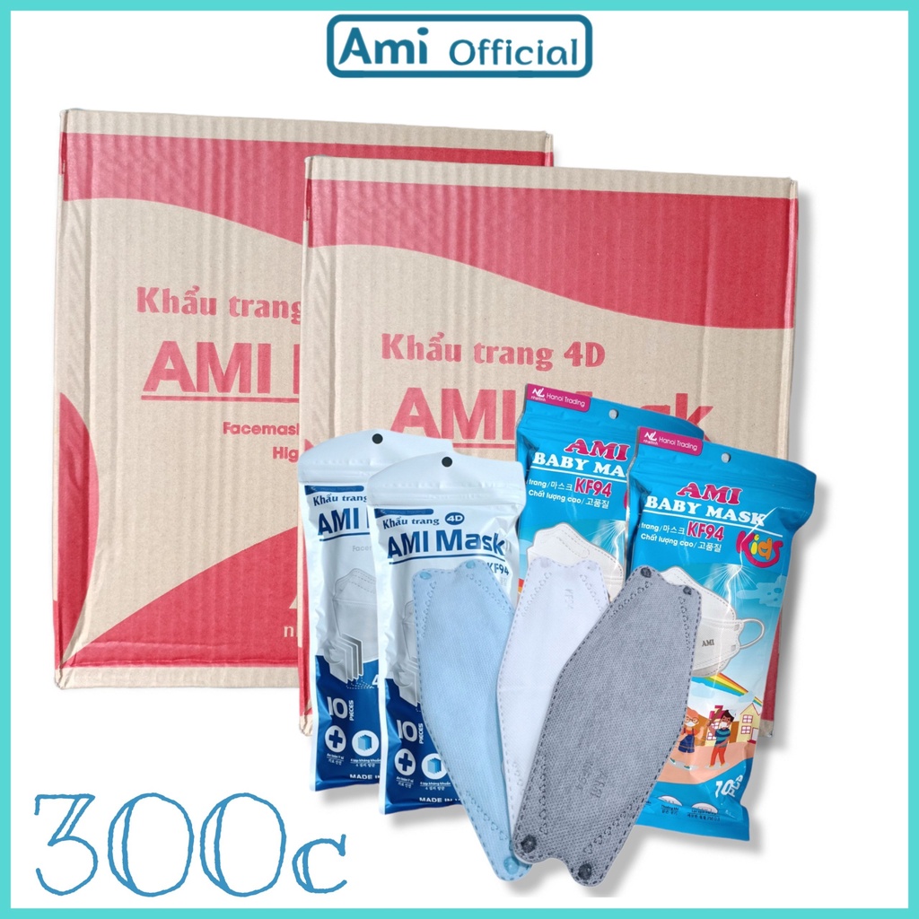 Thùng 300 chiếc khẩu trang Ami Mask KF94 4D khẩu trang cá tiêu chuẩn ...