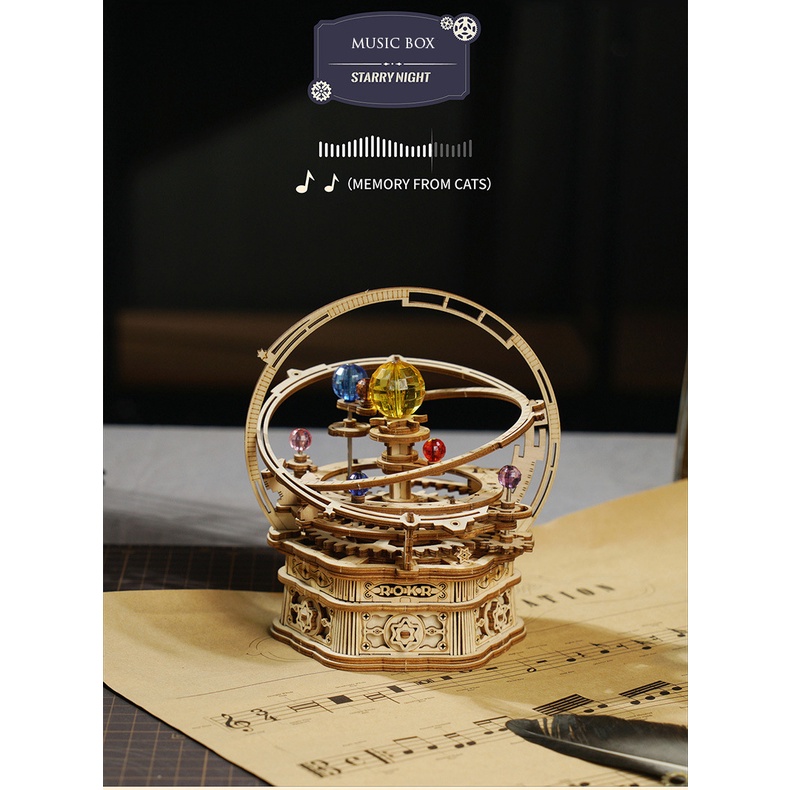 Hộp nhạc gỗ trang trí 3D tự lắp ráp Starry Night - Music box Robotime ...