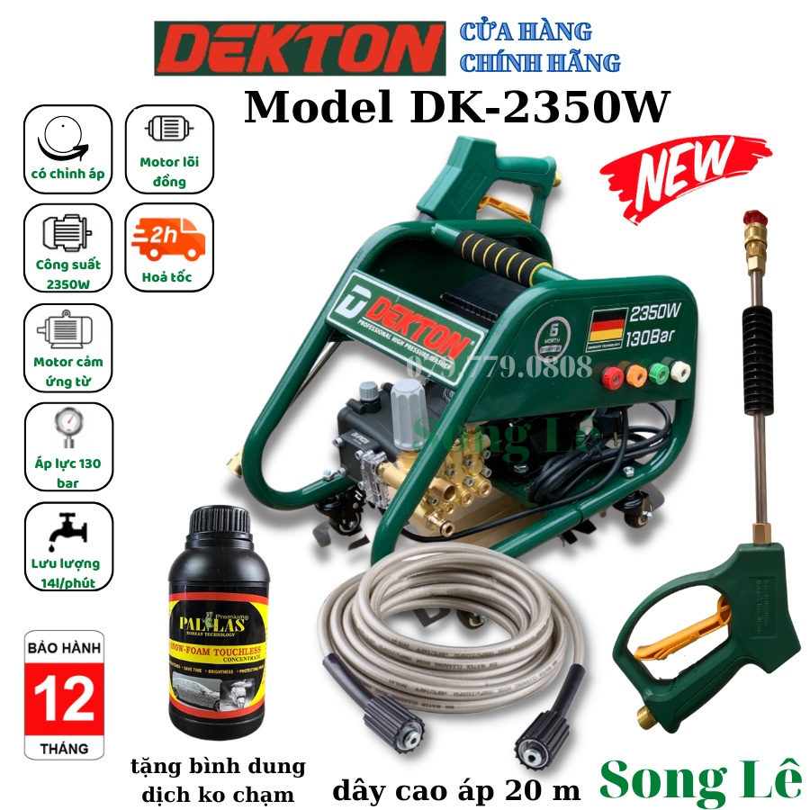 Máy Rửa Xe chuyên nghiệp Dekton DK- HPW 2350 - 2350W - Chỉnh Áp - Dây 20m - CÓ 4 BÁNH XE ...