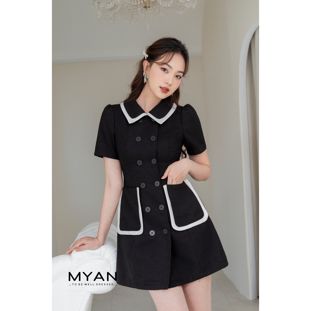MYAN DESIGN Váy Chữ A Dáng Ngắn Mini Cổ Peterpan Phối Viền Trắng Tay ...