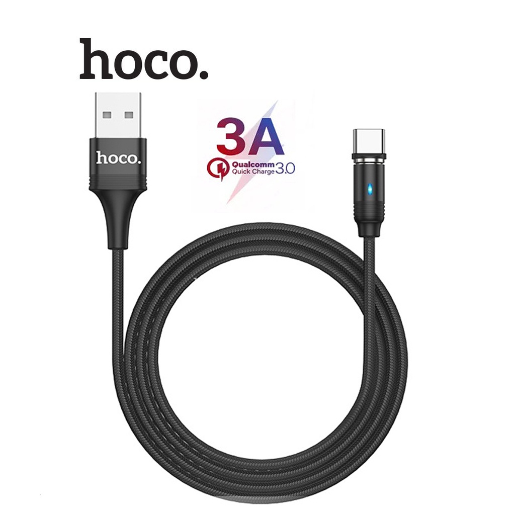 Cáp sạc 3A Hoco U76 Type-C đầu sạc nam châm có đèn LED dây dù dài 1.2M ( Đen ) | Shopee Việt Nam