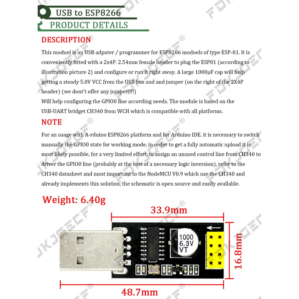 Mô Đun Phát Triển Wifi Không Dây ESP01 UART GPIO0 ESP-01 ESP8266 CH340G USB Sang ESP8266 ...