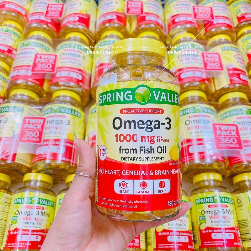 Dầu cá siêu cô đặc vị chanh Omega 3 1000mg Fish oil Spring Valley chuẩn ...
