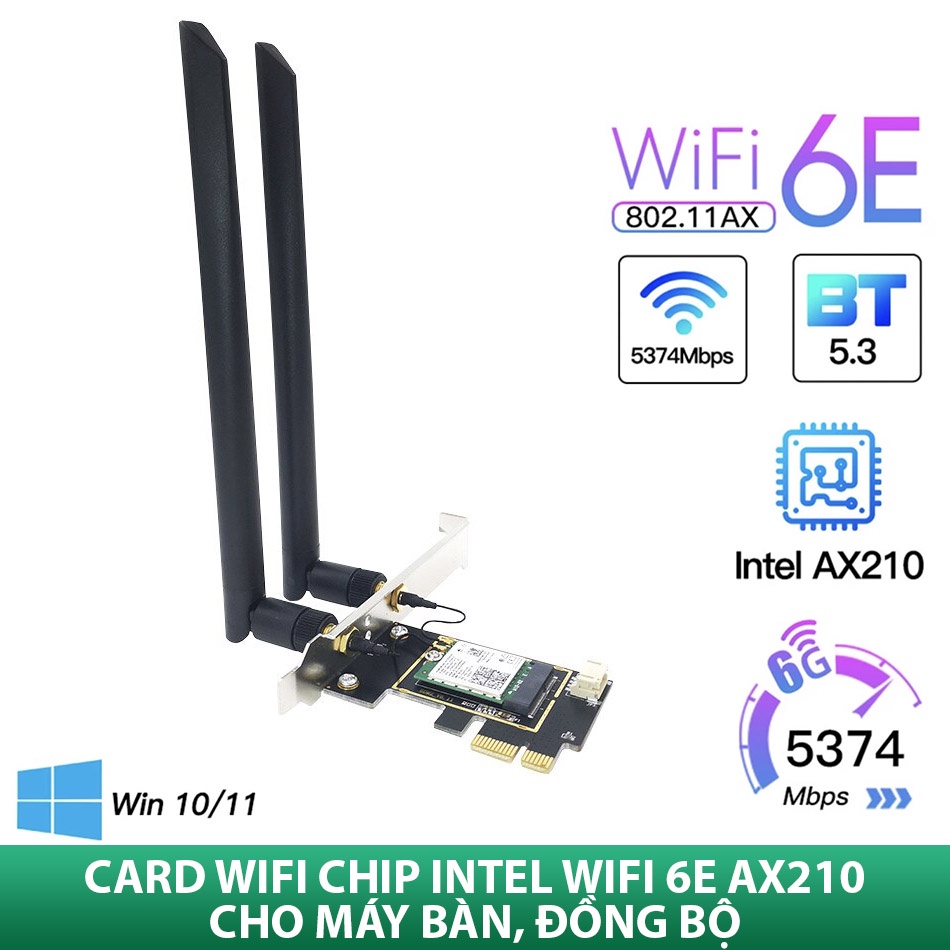 Card mạng PCIe Wifi 6E M.2 NGFF tốc độ cao. Chip Intel AX210NGW tốc độ ...