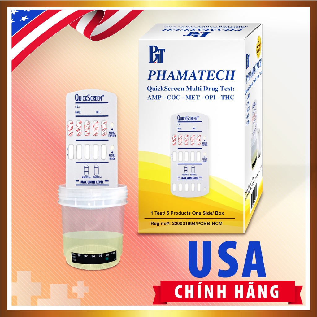 Phamatech QuickScreen 5 trong 1: AMP- MET- COC- OPI- THC (1 test/ hộp ...