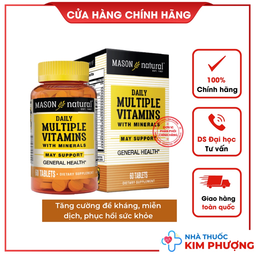 Vitamin tổng hợp MASON NATURAL Daily Multiple Vitamins With Minerals chính hãng Mỹ multivitamin ...