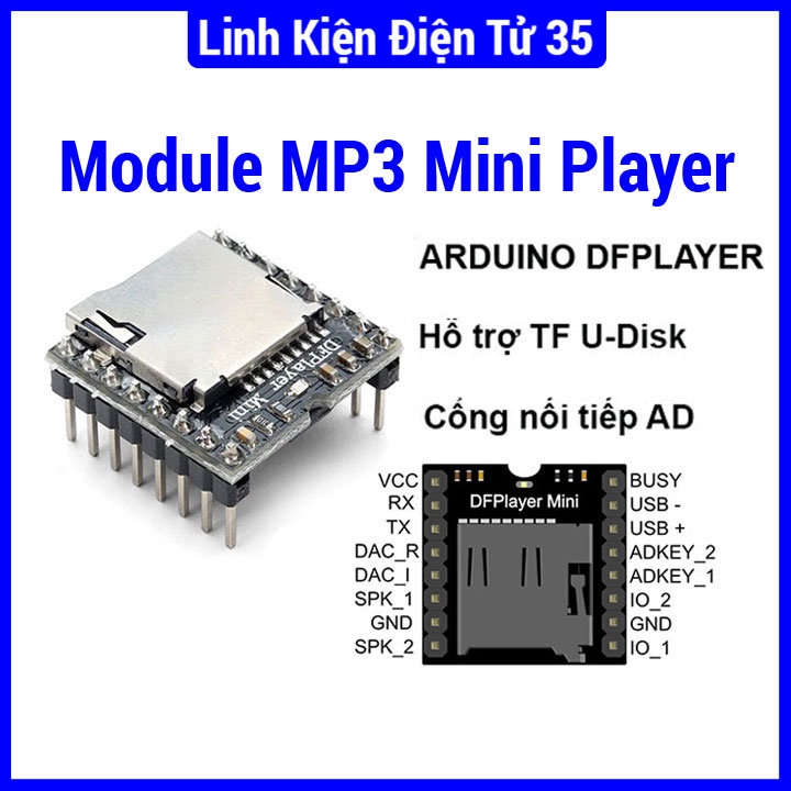 Module MP3 Mini Player FOR-ARDUINO DFPLAYER nhỏ gọn có thể kết nối trực ...