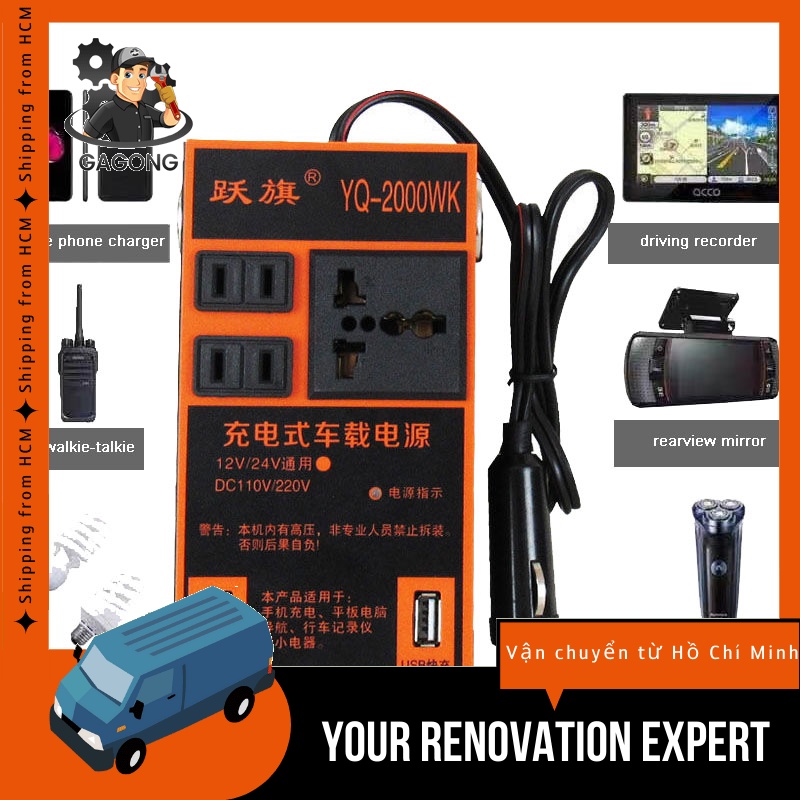 DC 12V24V sang AC 220V Bộ chuyển đổi nguồn điện di động cho xe hơi biến tần Bộ chuyển đổi bộ ...