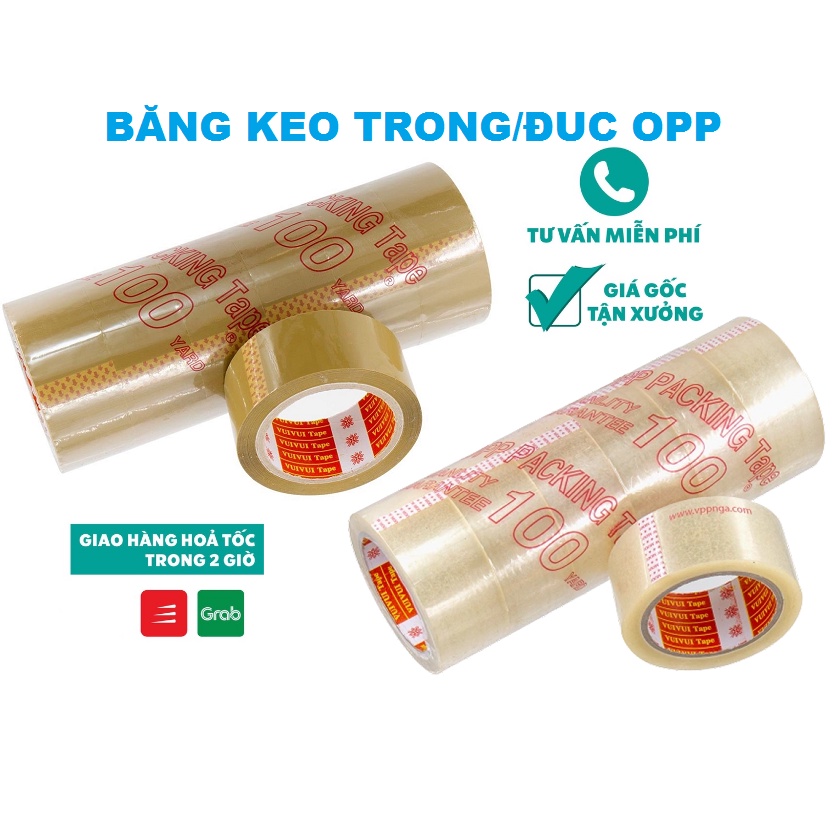 [LOẠI TỐT] Cây Băng Keo Trong, Băng Keo Đục 5cm 100Y 200Y ( Dán Thùng Đóng Gói ) - 6 Cuộn/Cây ...
