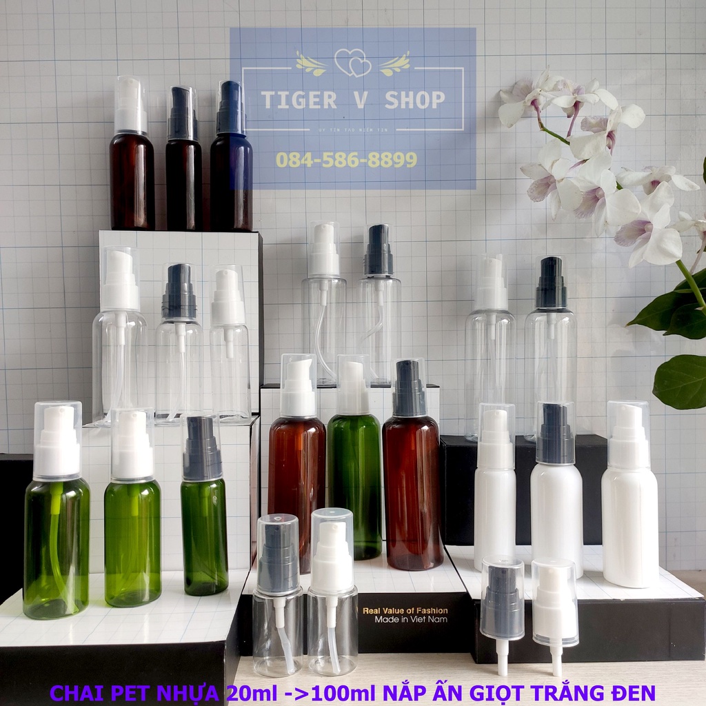 Chai pet nhựa 20ml, 30ml, 40ml, 50ml, 60ml, 65ml, 100ml nắp ấn giọt đen trắng | Shopee Việt Nam