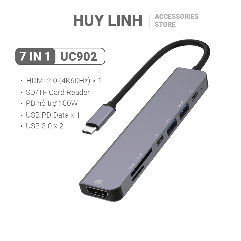 Dock Station Hub Type-C 7 IN 1 ra đa cổng tín hiệu PD/USB 3.0/SD/TF ...