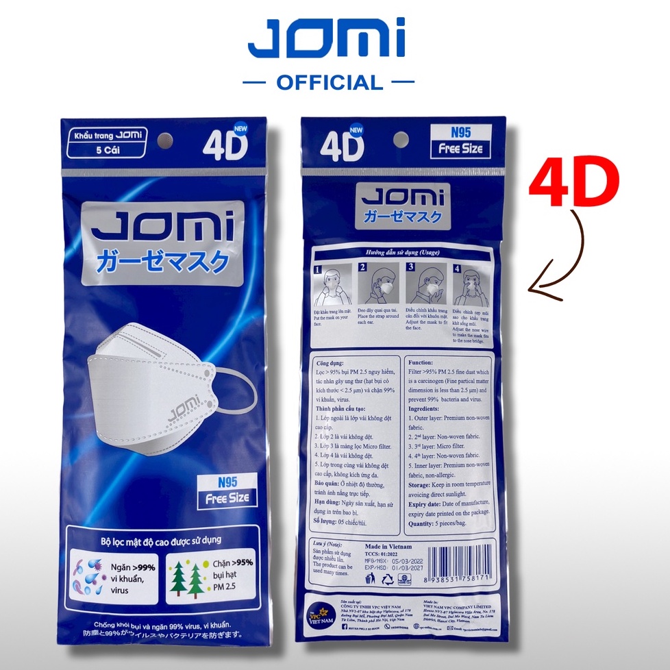 Khẩu trang y tế KF94 4D Jomi lọc bụi mịn túi 5 cái NPP JOMI Official ...
