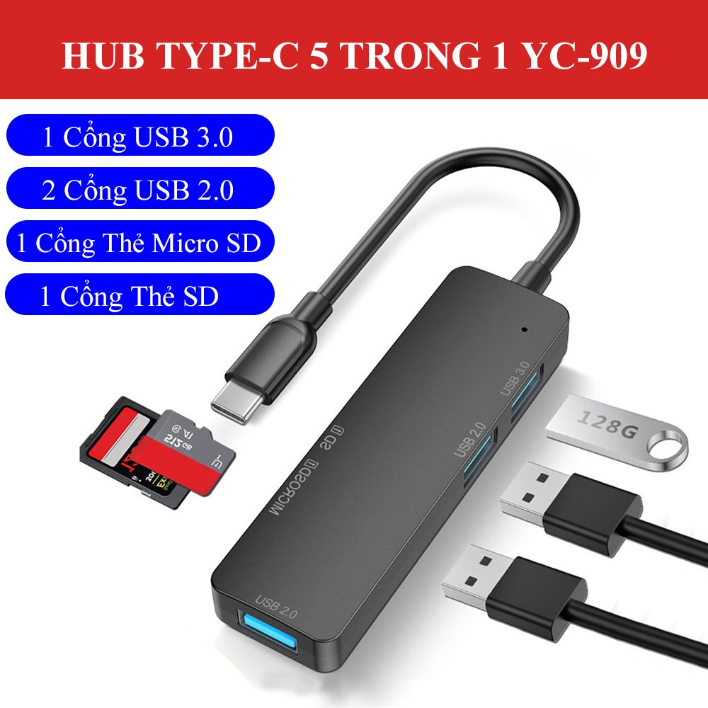 Hub Type C POERMAX YC-930 Cổng Chuyển Đổi Đa Năng Type C 8 in 1 Có Cổng Cắm Thẻ Nhớ, SD, HDMI 4k ...