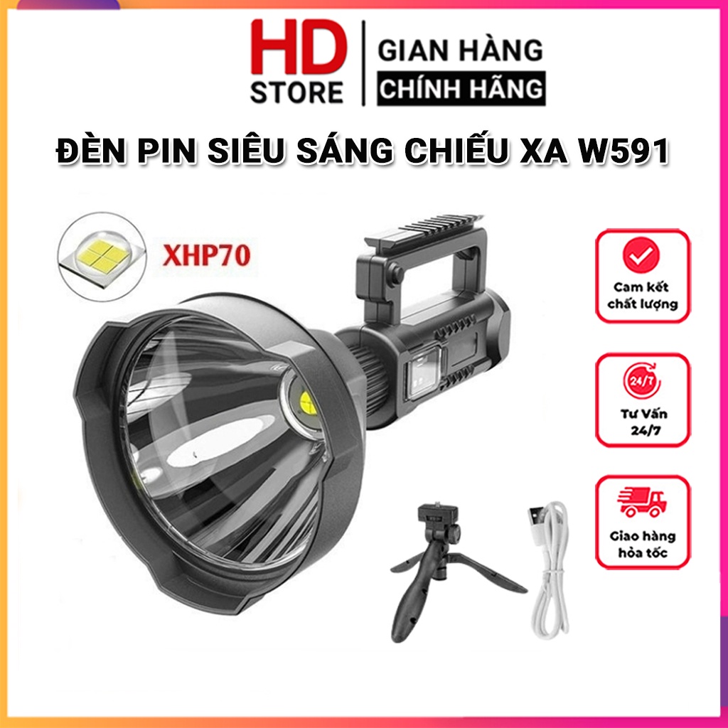 Đèn bin siêu sáng W591 chiếu xa trên 500m, có chân đế chống nước, pin cực trâu - Bảo hành 1 năm ...