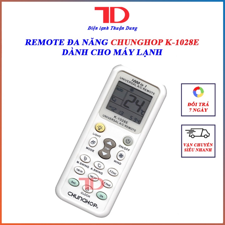 Remote dành cho máy lạnh, điều khiển đa năng Chunghop K-1028E | Shopee ...