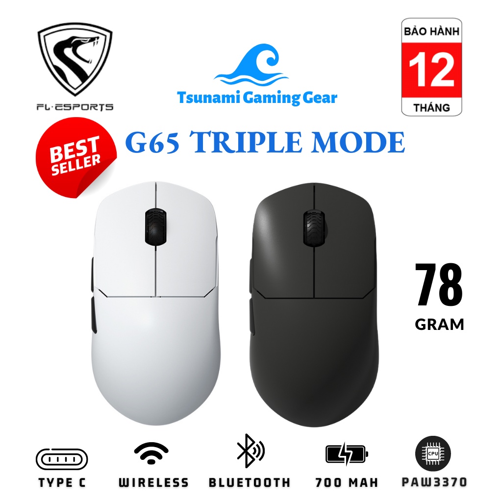 Chuột gaming FL-Esports G65 Black/ White I Bluetooth I Wireless 2.4Ghz ...