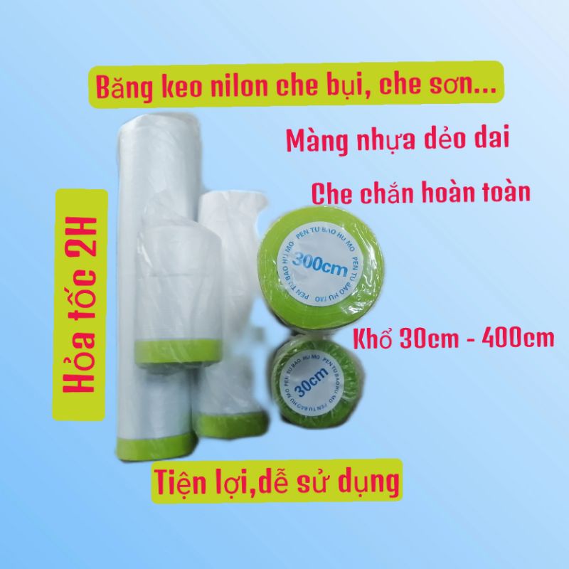 Nilon che bụi, nilon che chắn sơn, màng nilon che bụi sơn có băng dính 30cm, 55cm, 110cm, 180cm ...