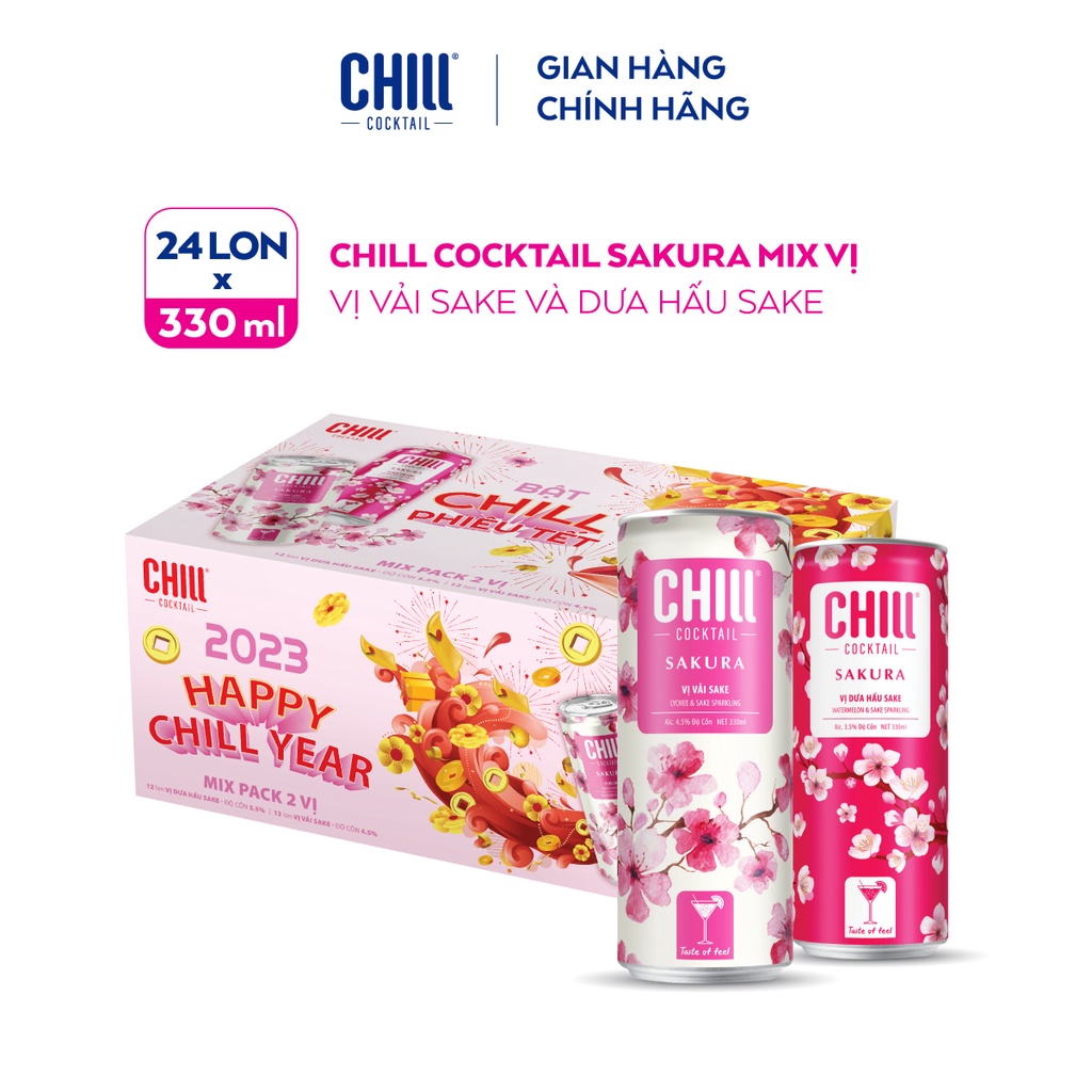 [Mã BMLT100] [VOUCHER 100K]Thùng 24 lon Chill Cocktail Sakura mix vị ...
