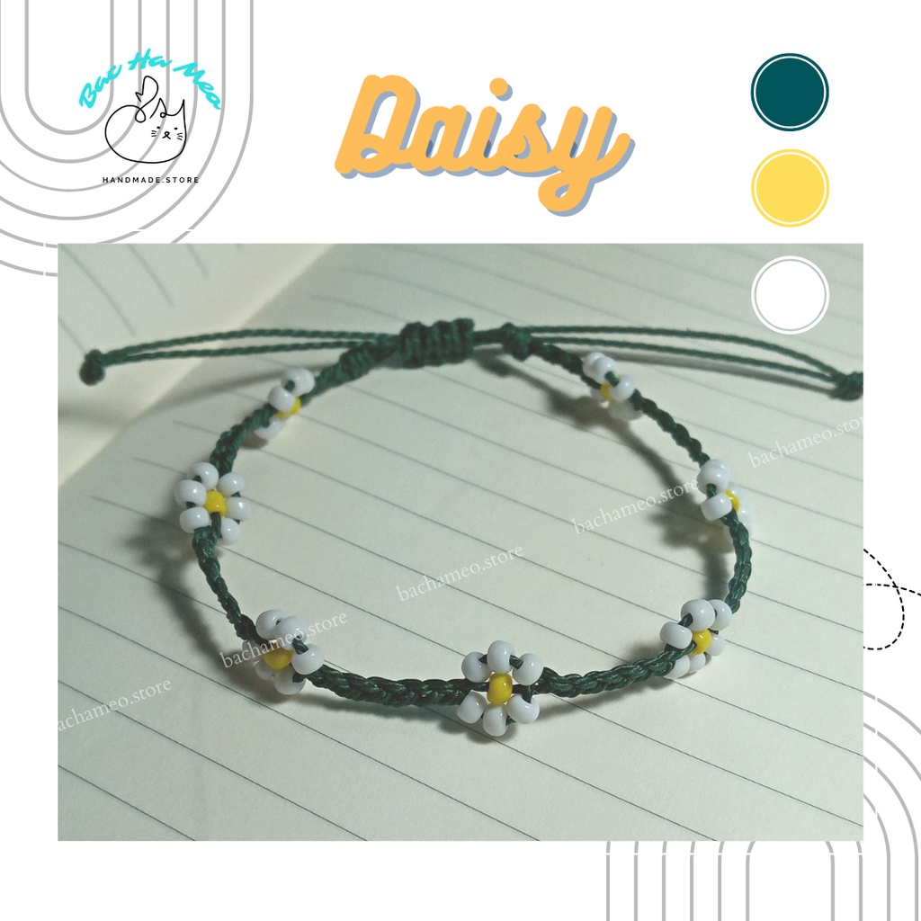 Vòng Dark Green Daisy - Vòng tay hoa cúc - Vòng tay waterproof (Có size ...