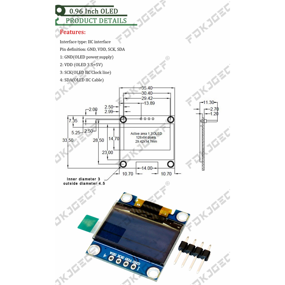 Mô Đun Hiển Thị Màn Hình OLED 0.96 inch 128X64 I2C SSD1306 12864 LCD ...