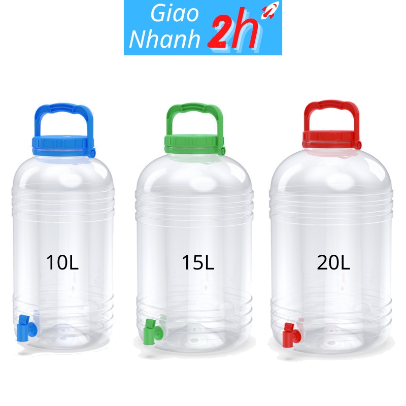 Bình Nước Có Vòi Nhựa DUY TÂN Ø110 - 10L/15L/20L, Thân Bình Trong, Nắp màu ngẫu nhiên, An toàn ...