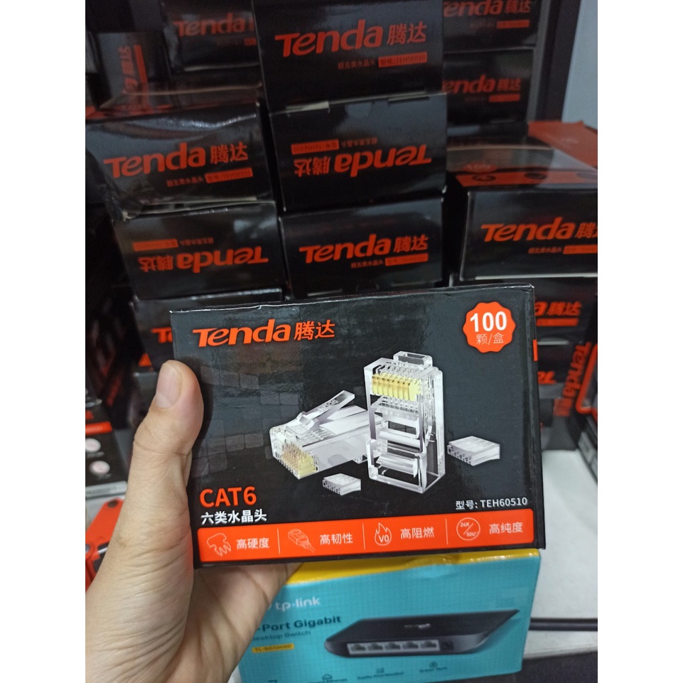 Hạt mạng Tenda, đầu Bấm Mạng RJ45 CAT6 chống nhiễu, chống Oxi hóa có ...
