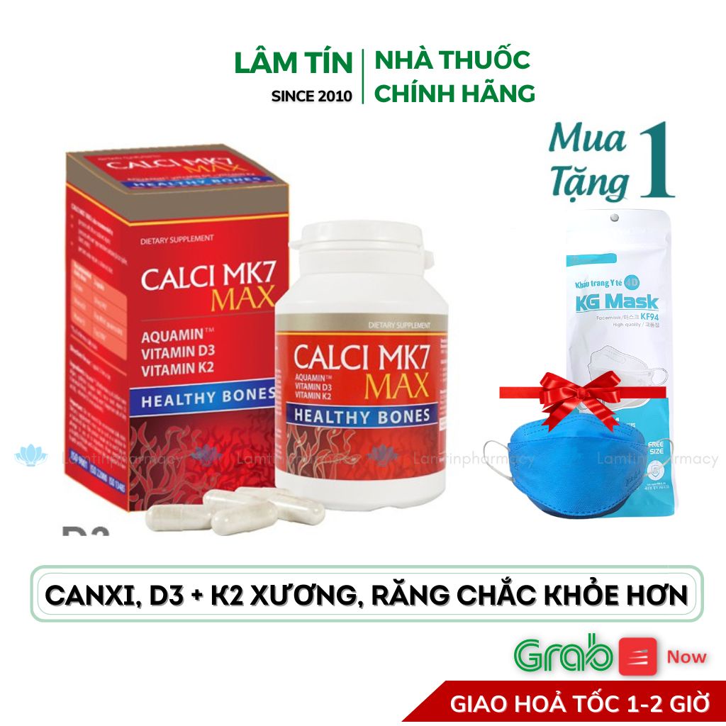 (Chính Hãng) Calci MK7 Max Canxi tảo đỏ tăng chiều cao giúp bổ sung canxi vitamin d3 k2 cho Trẻ ...