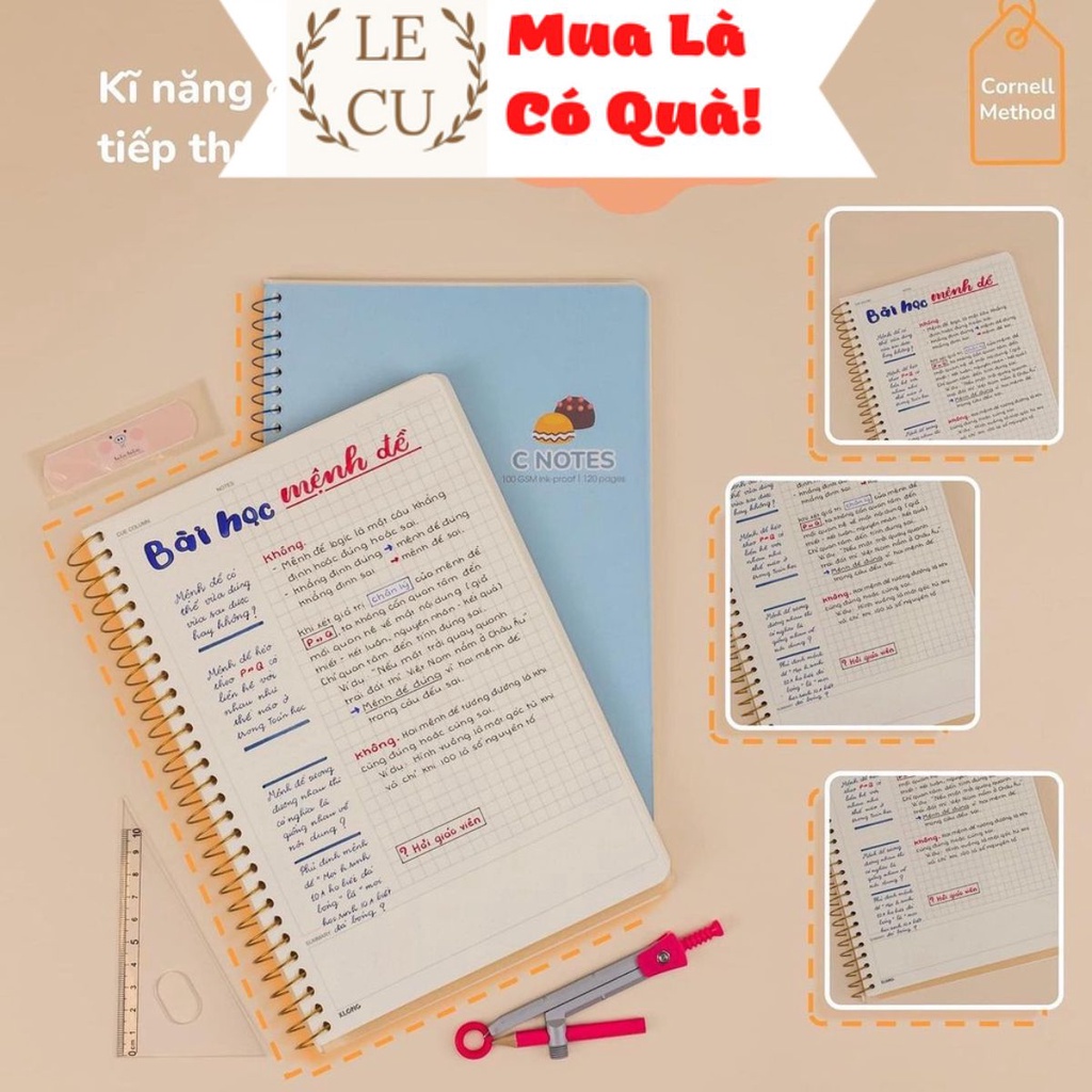 (Combo 5 cuốn) Vở lò xo đơn Klong B5 C Notes (6x6)mm - 200 trang; MS ...