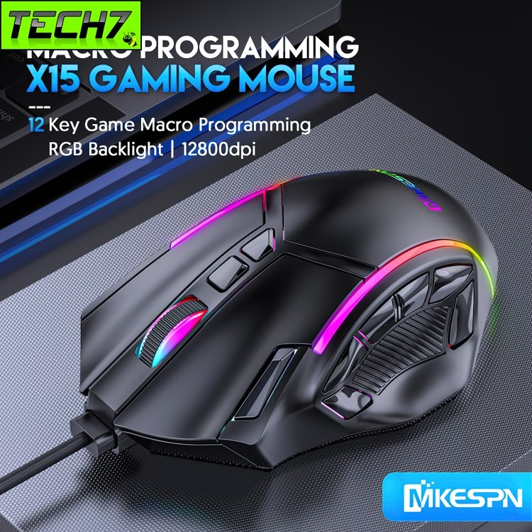 Chuột Gaming Esport macro X15 Led RGB 12800 DPI 12 phím cho máy tính ...