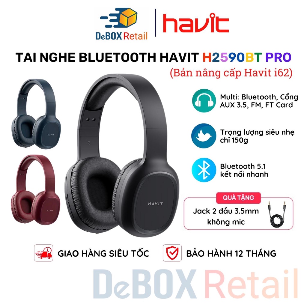Tai Nghe Chụp Tai Không Dây HAVIT H2590BT Pro Bluetooth 5.1 (Bản nâng cấp của Havit i62) Siêu ...