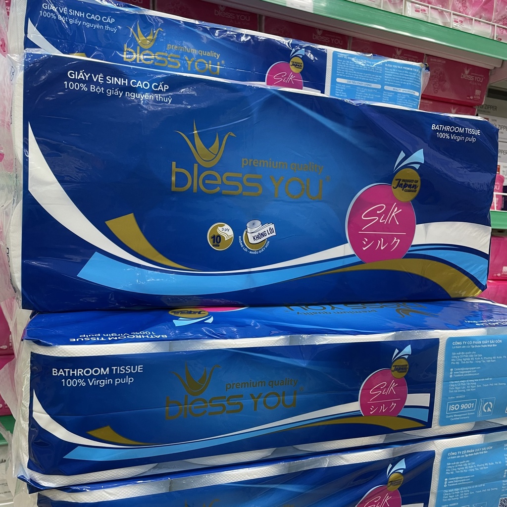 (Có Mã QR) Lốc 10 Cuộn Giấy Vệ Sinh Bless You Silk Không Lõi 3 Lớp ...