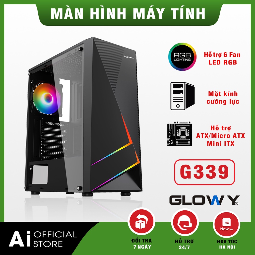 Vỏ case máy tính gaming _ Case Gloway G339 _ Hỗ trợ 6 Fan LED RGB_Mặt ...