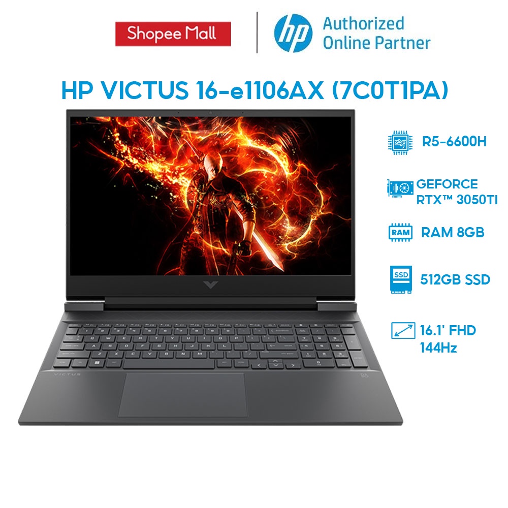 Laptop HP VICTUS 16-e1106AX 7C0T1PA R5-6600H | 8GB | 512GB |RTX™ 3050Ti ...