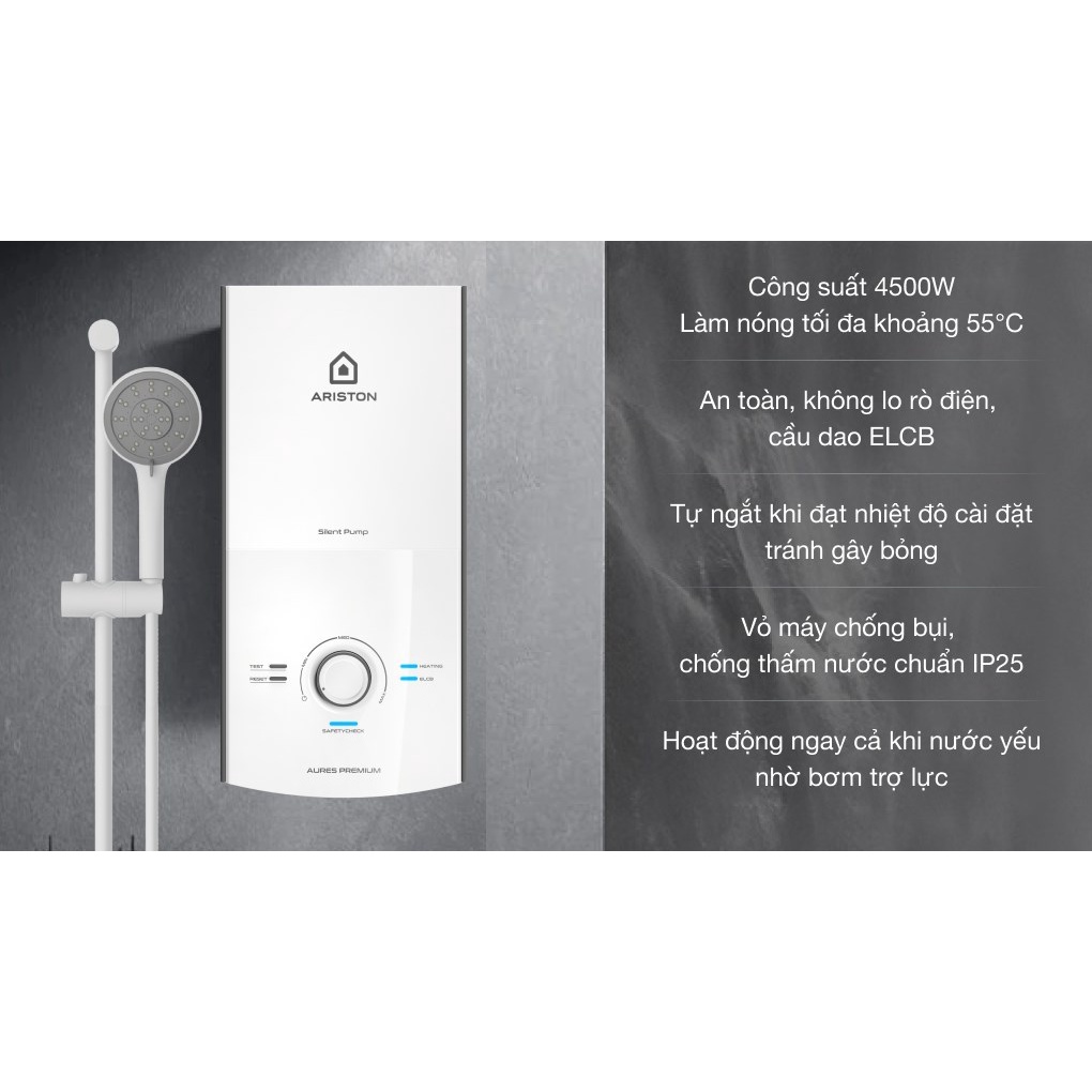 Máy nước nóng trực tiếp Ariston 4500W AURES PREMIUM 4.5P PEARL 2022 ...