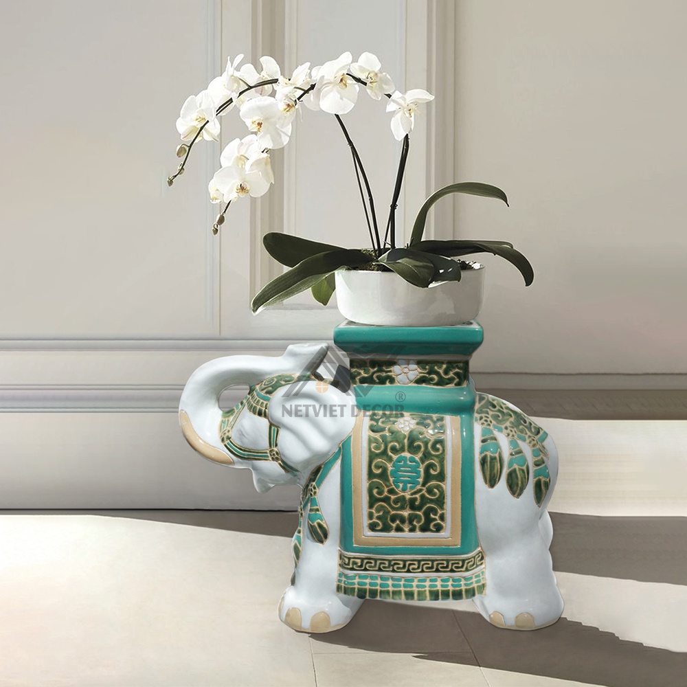 ĐÔN VOI NHÀ VIỆT MÀU TRẮNG HỌA TIẾT XANH LÁ - GỐM SỨ BÌNH DƯƠNG ...