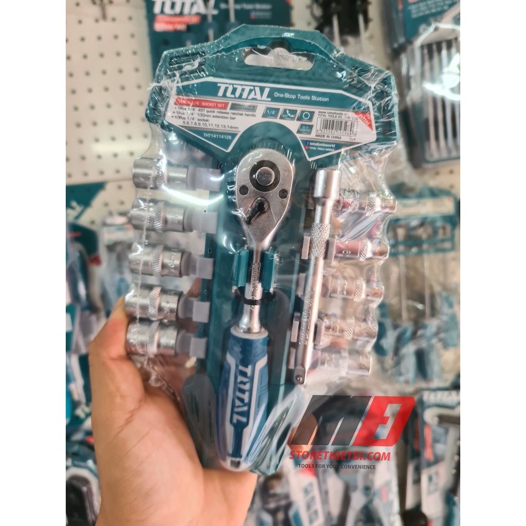 Bộ Cần Tự Động Khẩu 1/4 inch Và 10 Khẩu Tuýp TOTAL THT14114126 Khẩu từ 5mm - 14mm Thép CR-V ...