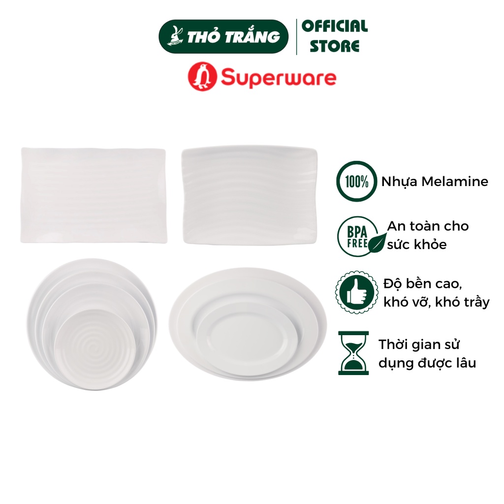 Dĩa nhựa melamine màu WHITE Srithai Superware cao cấp đa dạng mẫu mã ...