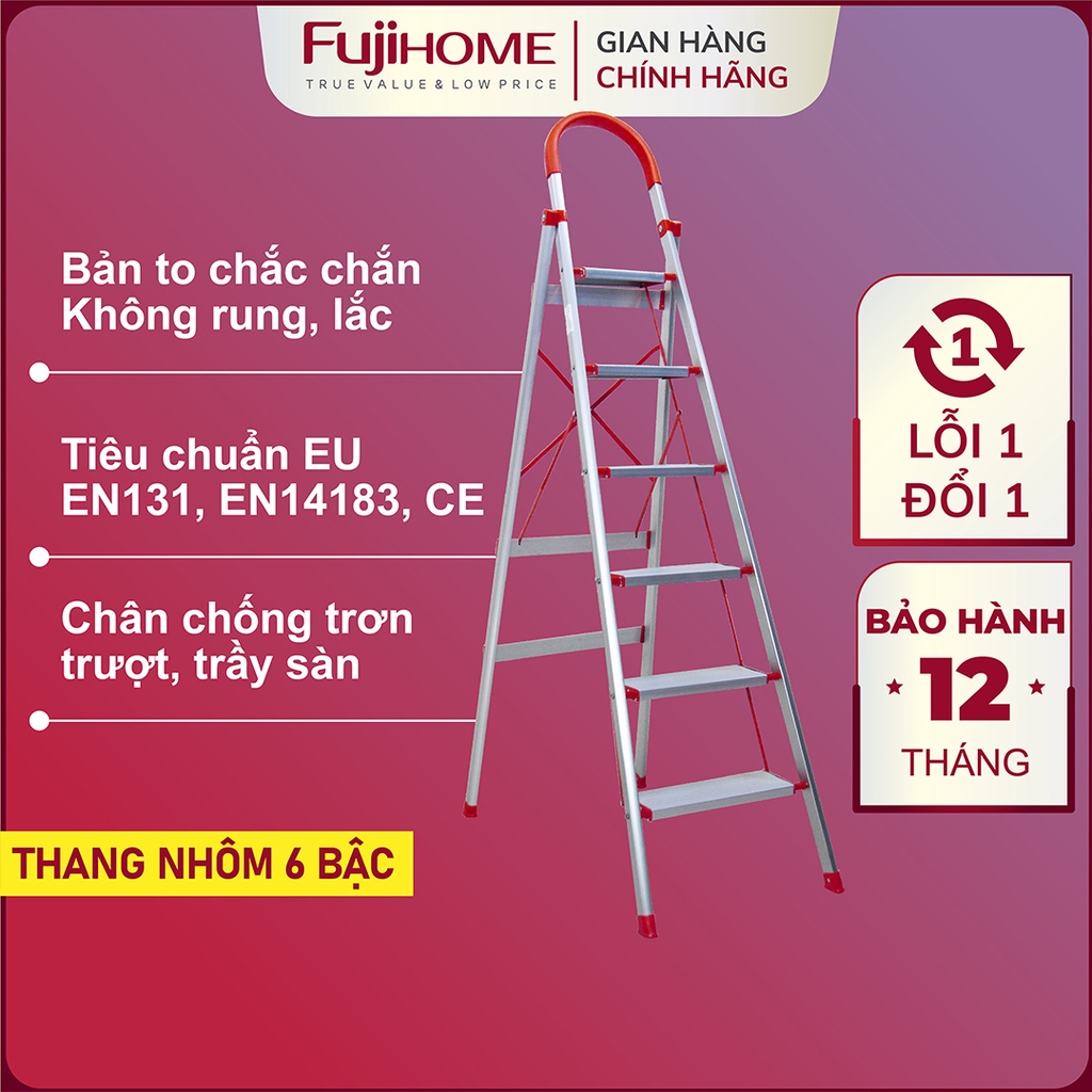 Thang ghế nhôm tay vịn chữ A bản to 4 - 5 - 6 bậc từ 1,4m - 1,9m xếp ...