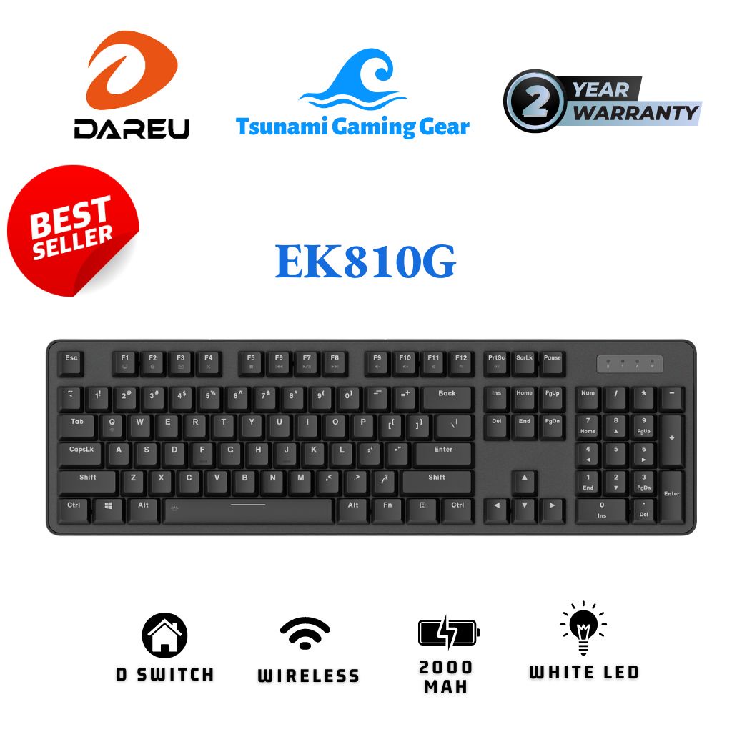 Bàn Phím Cơ Không Dây DAREU EK810G BLACK 104-KEY Wireless/ Ice Blue Led ...